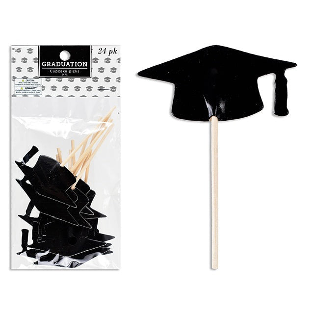 24 Pack Graduation Cap Bamboo Cocktail Picks – Party Stuff