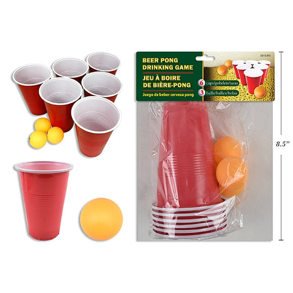 Beer Pong Drinking Game Set with 6 Cups and 3 Ping Pong Balls – Party Stuff