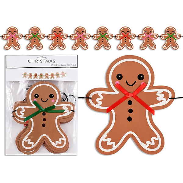Christmas Paper Gingerbread Banner with Ribbon – Party Stuff