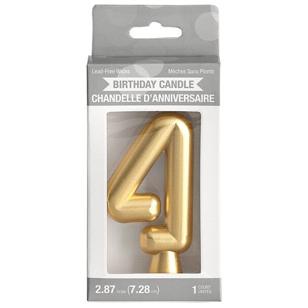 Metallic Gold Birthday Candle Abstract Number 4 – Party Stuff