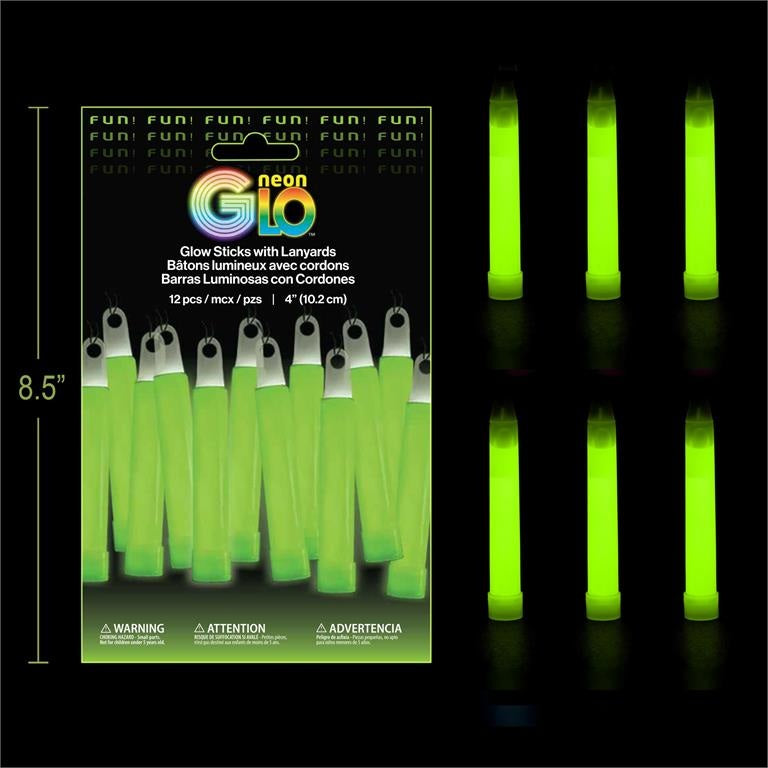 Neon Glo 4" Glow Sticks with Lanyards - Green – Party Stuff