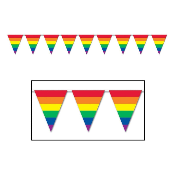 Rainbow Pennant Banner All-weather; 12 Pennants/string – Party Stuff